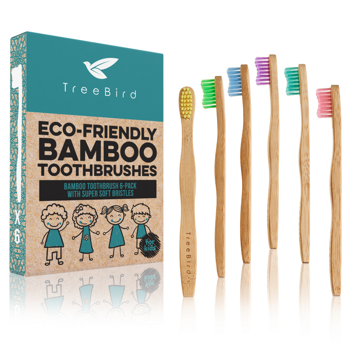 Kids' Bamboo Toothbrush 6-Pack | TreeBird